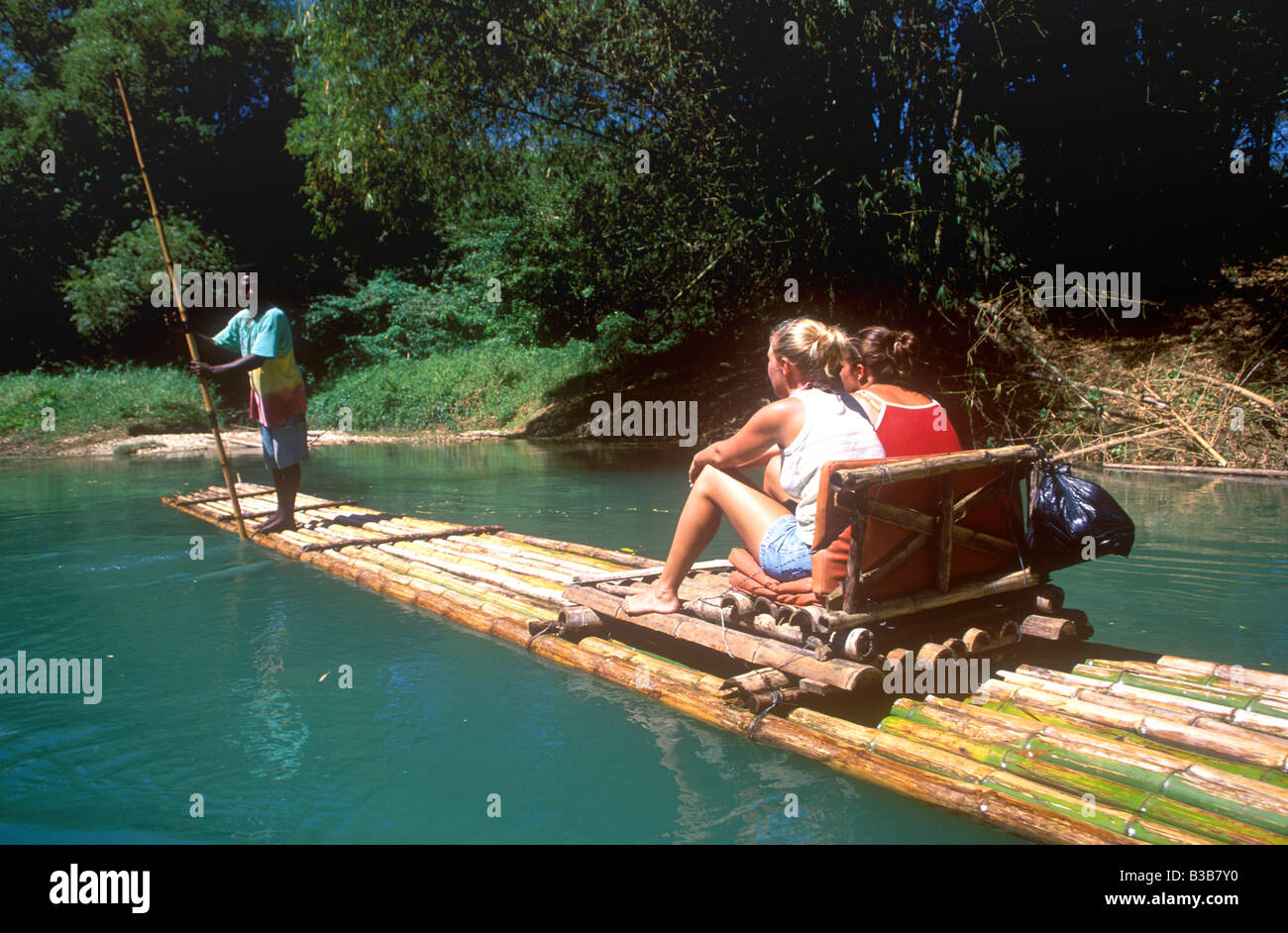 Rafting on the Martha Brae River on the popular island of Jamaica Stock ...