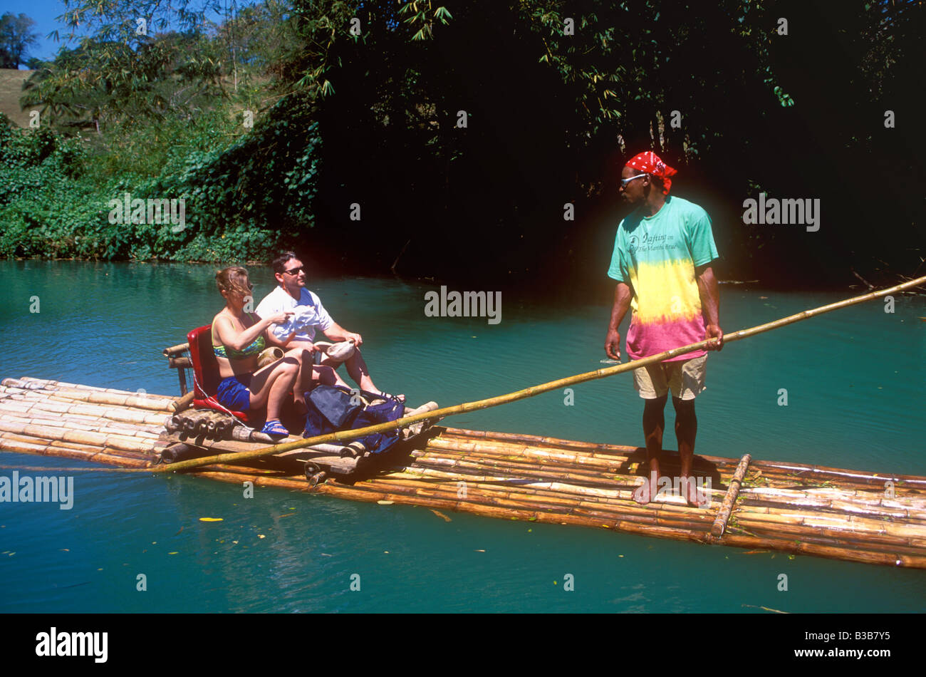 Rafting on the Martha Brae River on the popular island of Jamaica Stock ...
