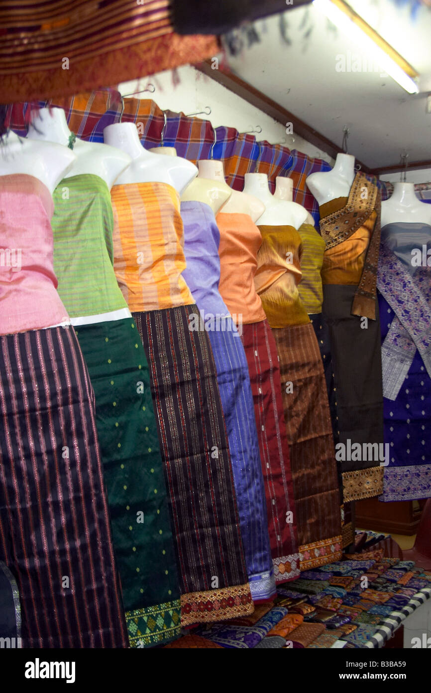 Traditional Laotian clothing for sale at the day market in the city of ...