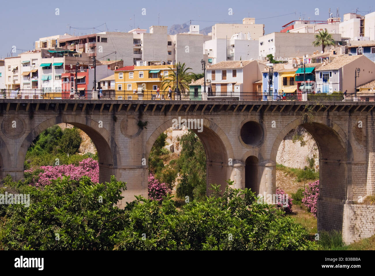 Bridge and Cityscape, La Vila Joiosa, Benidorm, Alicante, Spain Stock ...