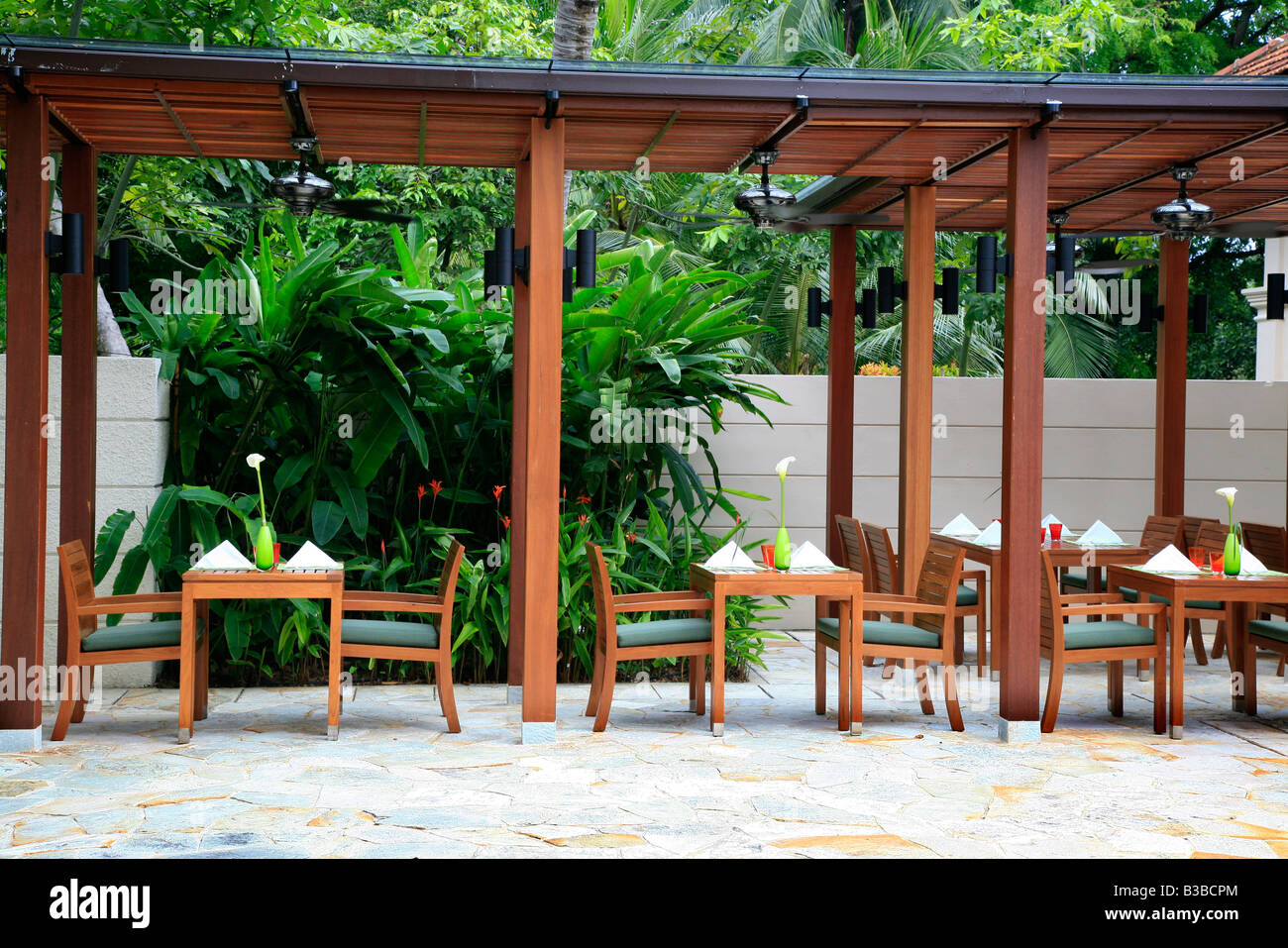 Outdoor restaurant at Asian spa Stock Photo - Alamy