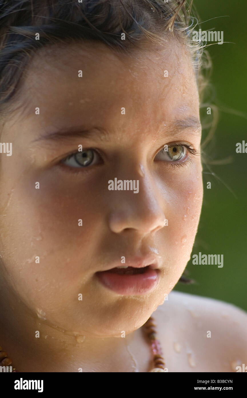 Girl is wet with splashing water on her face Stock Photo - Alamy