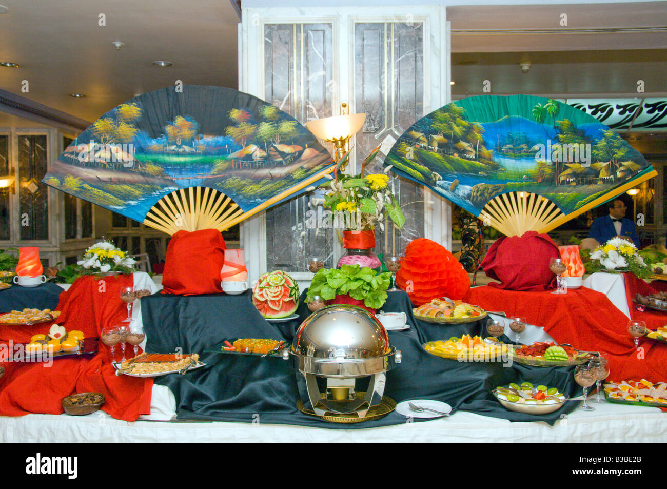 A colorful buffet table at the Hotel Sonesta St George in Luxor Egypt ...