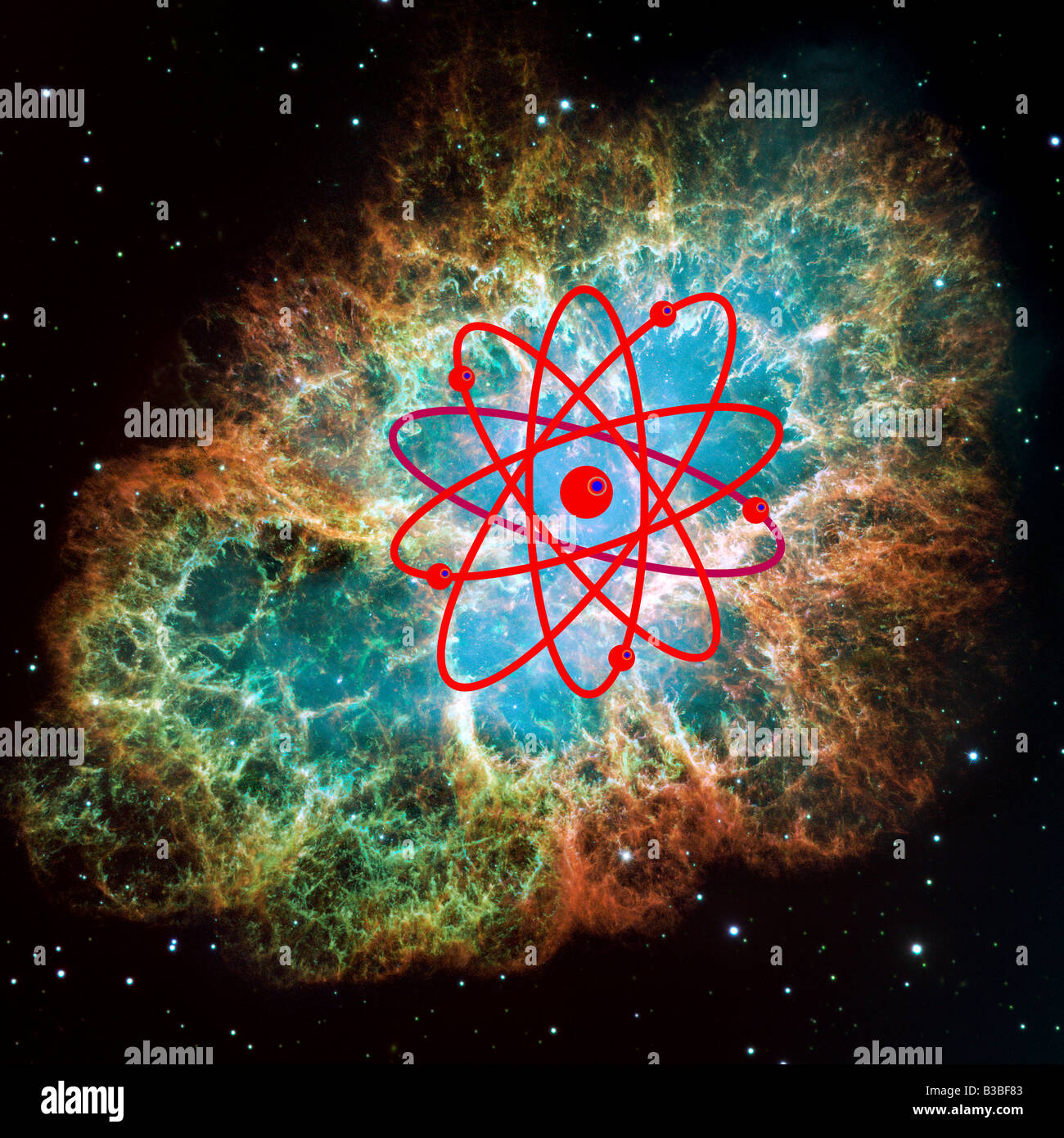 atomic symbol composited on NASA image of Crab Nebula Stock Photo - Alamy