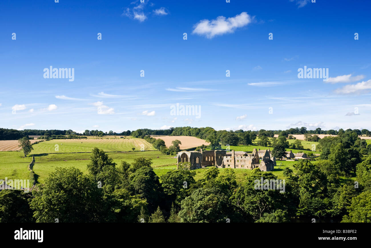 Ruins of Egglestone Abbey and English landscape of County Durham ...