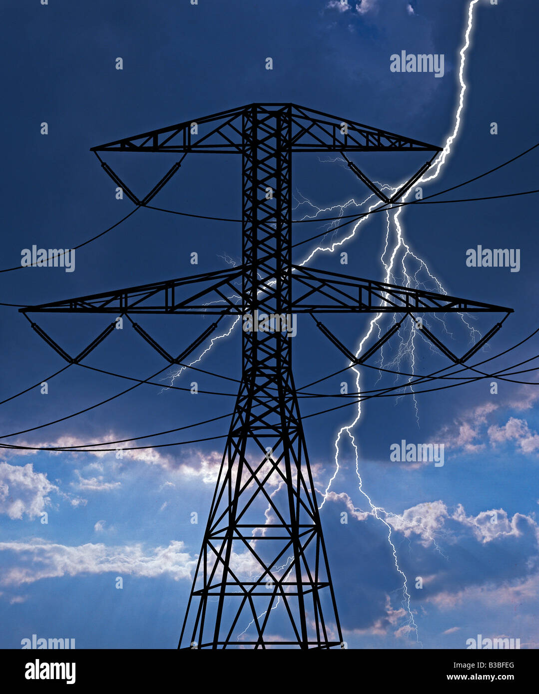 lighting bolt near transmission power line tower Stock Photo - Alamy
