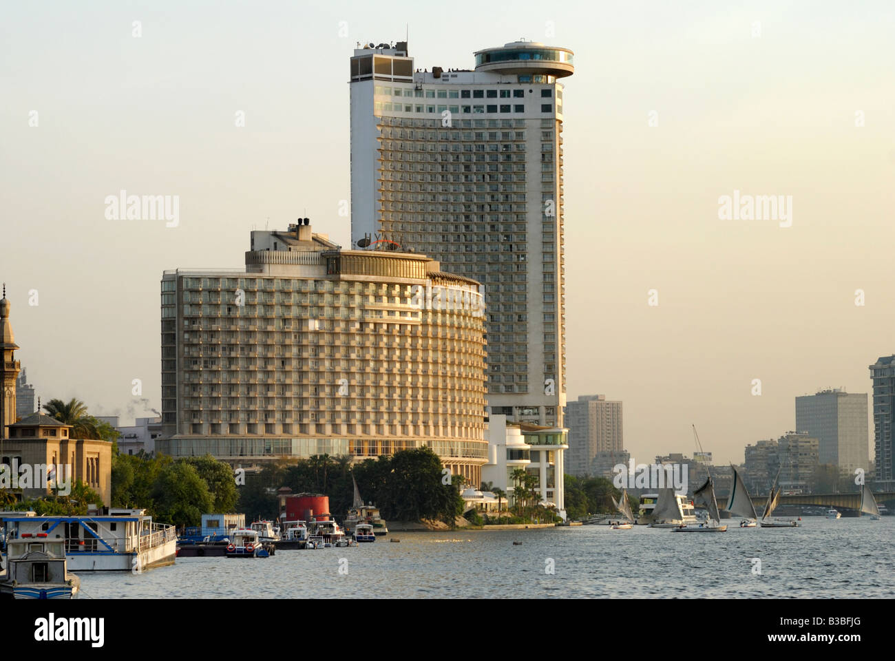 Telephoto of luxury hotels on the bank of Nile river, Egypy Stock Photo ...