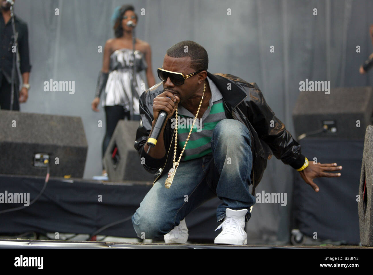 Kanye West on stage at the V Festival in Hylands Park Chelmsford Essex ...