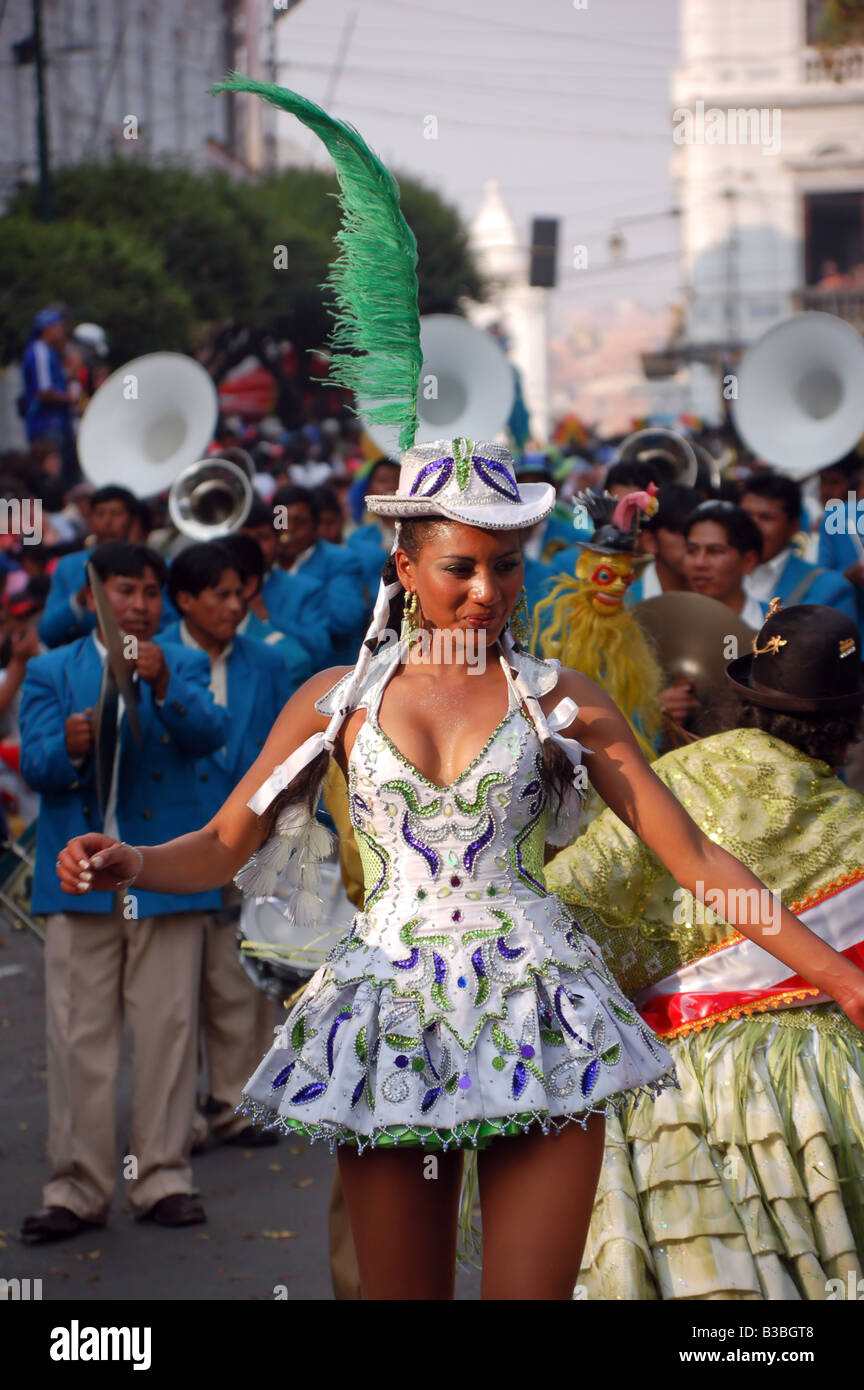Costumed dancer taking part in the parade celebrating the Virgen de ...