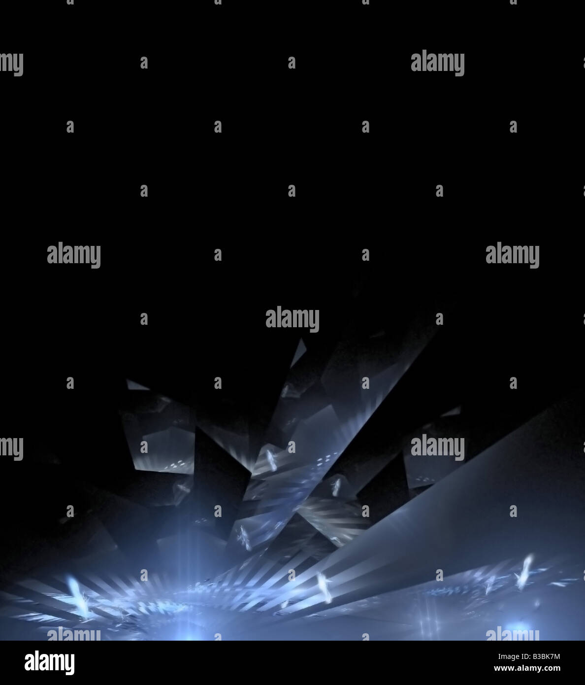 An abstract illustration that has pieces exploding and breaking apart ...