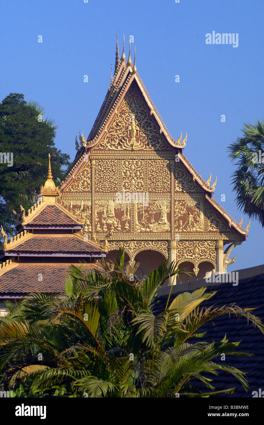 Ornate temple building at Wat That Luang (Royal Stupa), the Buddhist ...