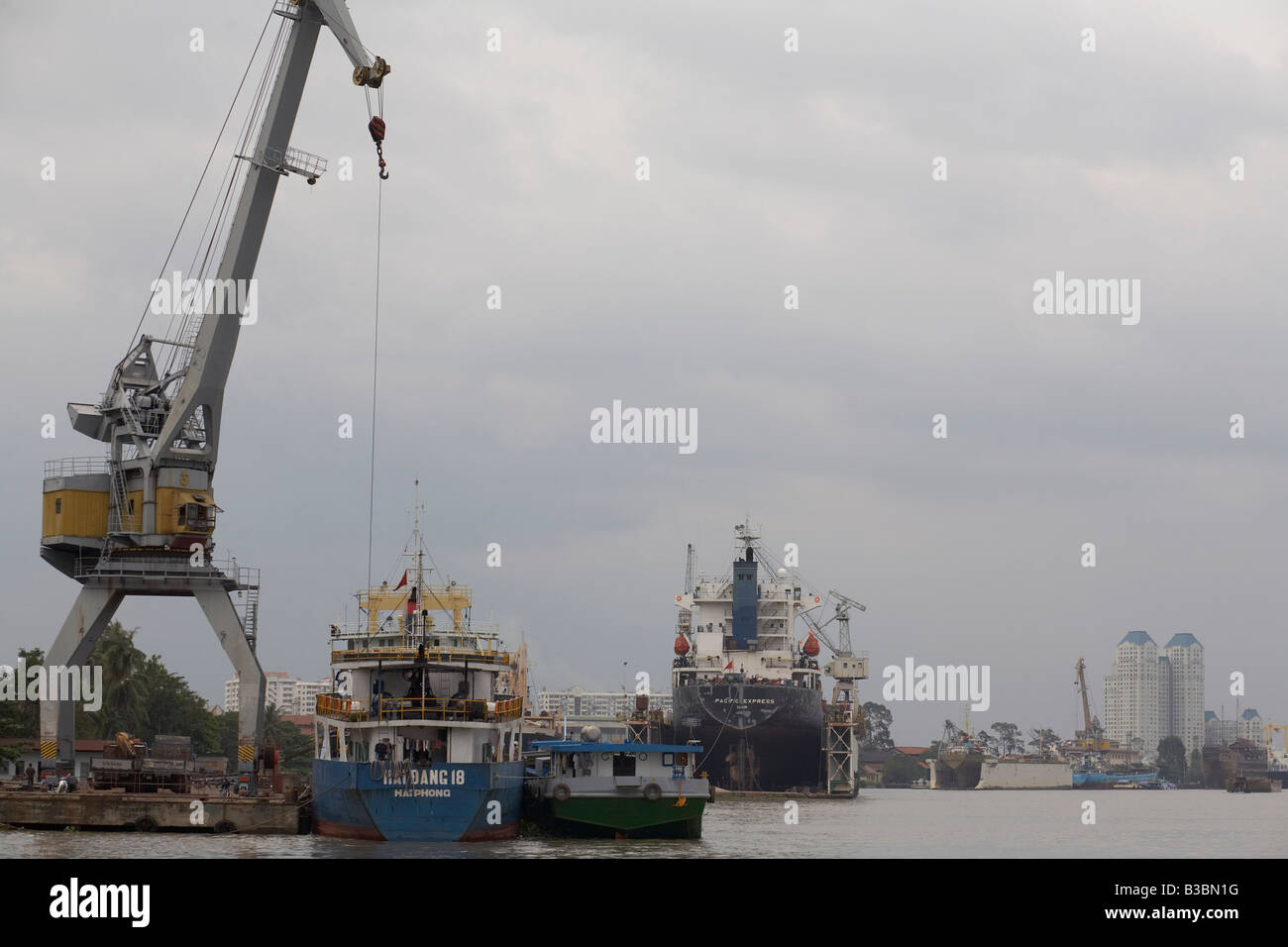 Ships in Harbor, Saigon River, Ho Chi Minh City, Vietnam Stock Photo ...