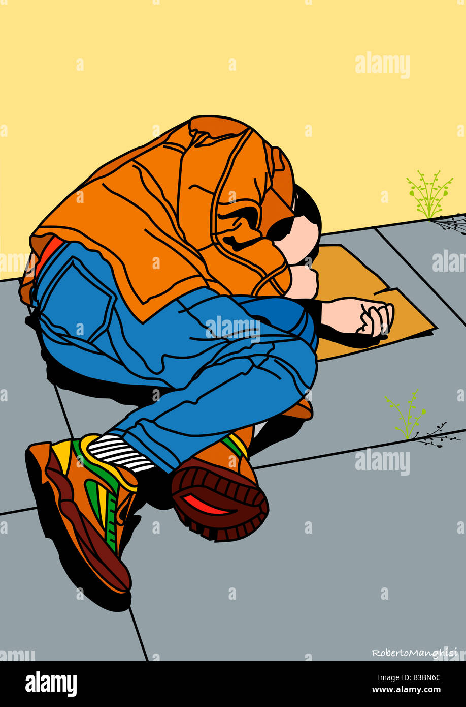 Homeless man laying sidewalk hi-res stock photography and images - Alamy
