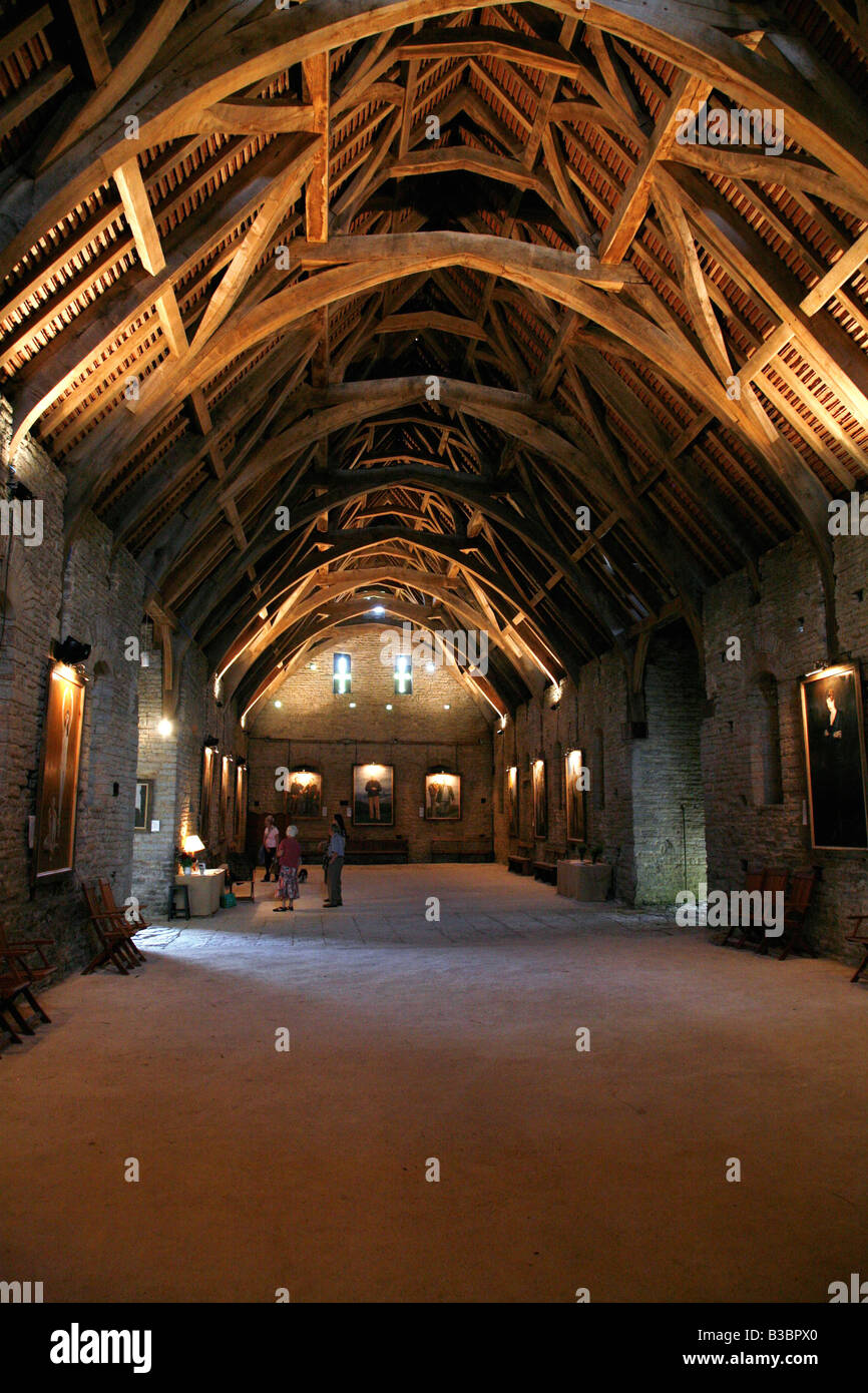 The interior of Pilton Tithe Barn on Worthy Farm at Pilton, the ...