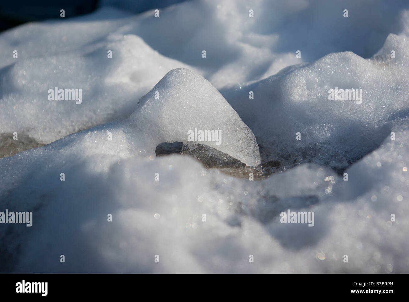 A small ice formation pokes up from the top of snow Stock Photo - Alamy