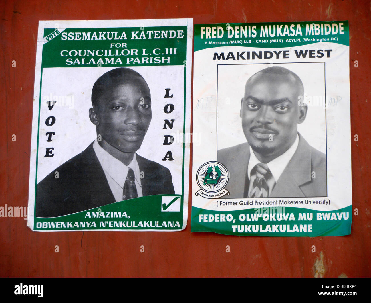 Local council election posters for Ssemakula Katende and Fred Denis ...