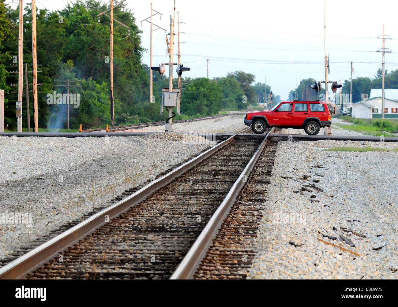 Crossing the railroad tracks safely Stock Photo - Alamy