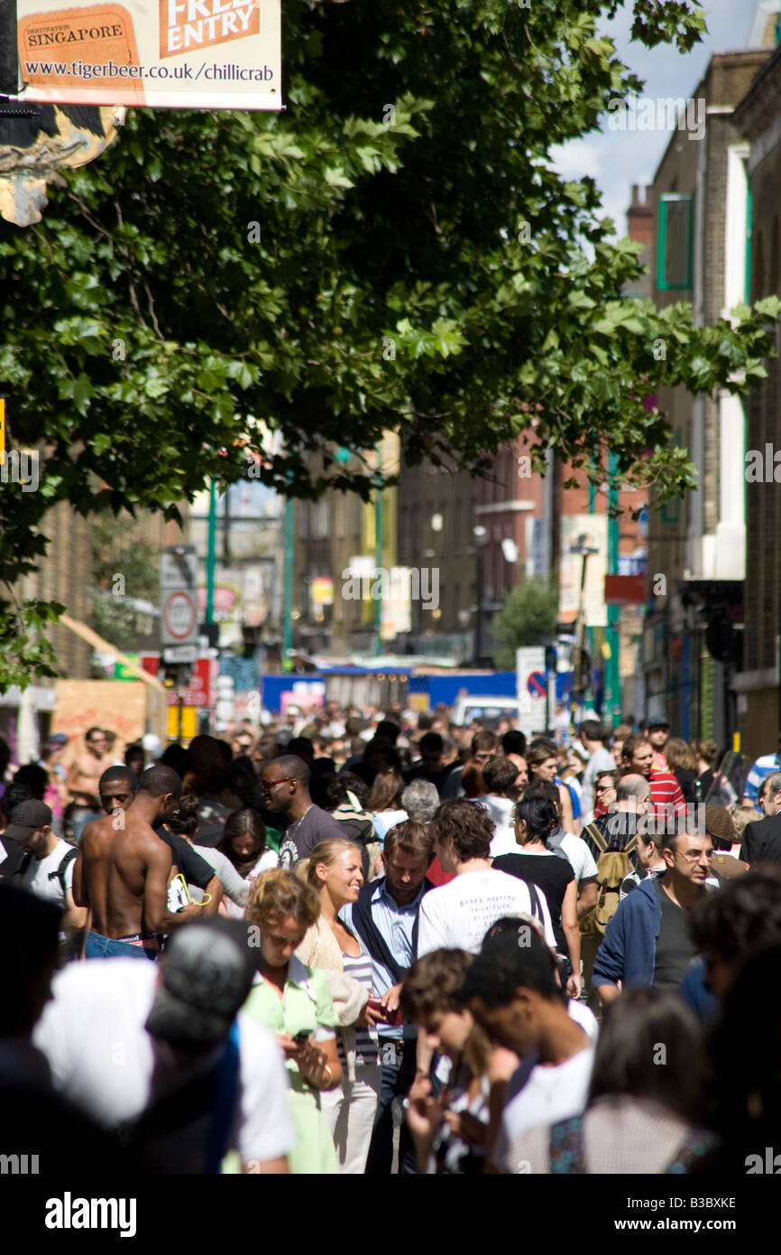 Crowd in Brick Lane Market. Shoreditch, Tower Hamlets, London, England ...