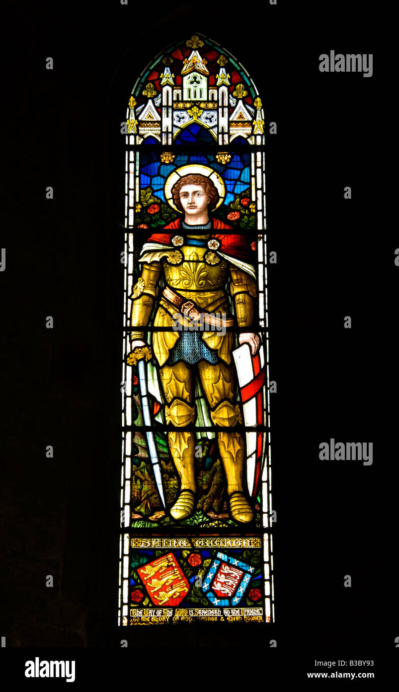 An image of St George portrayed in the stained glass at the 13th ...