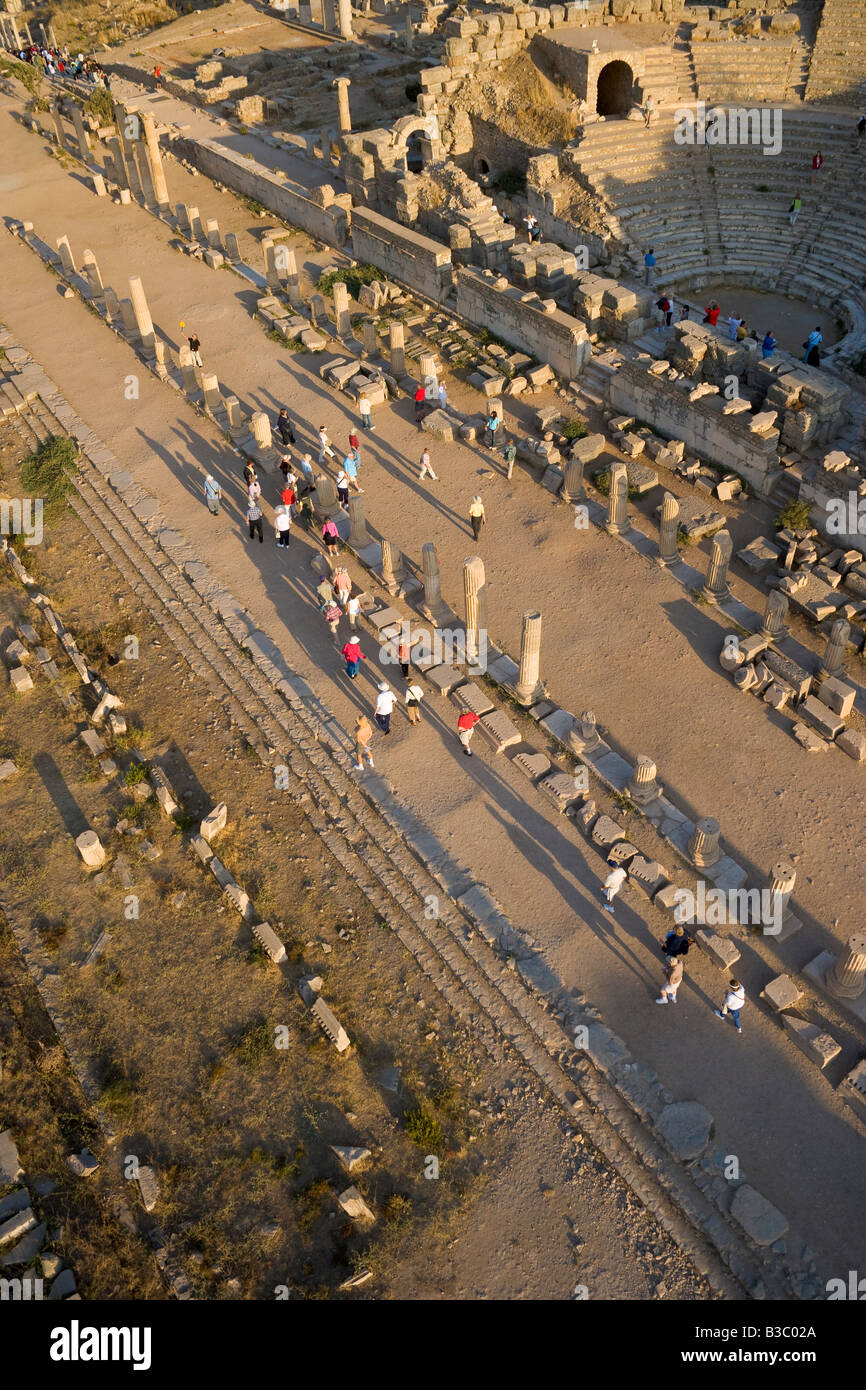Aerial view of tourists visiting the ancient city of Ephesus Selcuk ...