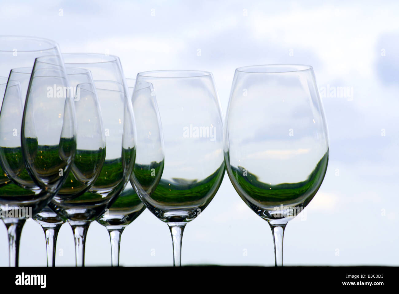 Reflections of vineyard fields in wine glasses Stock Photo - Alamy