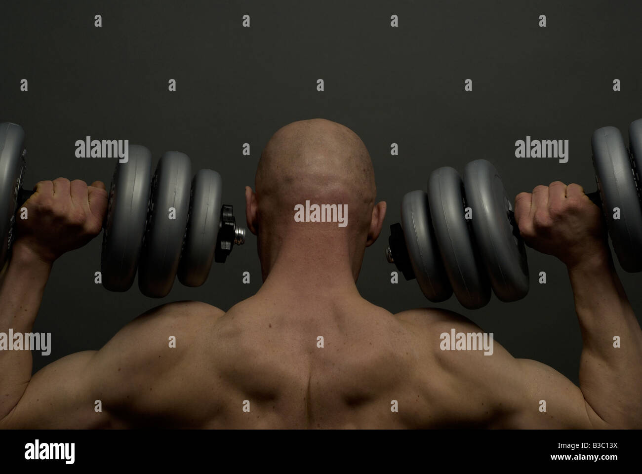 The back of man pushing weights Stock Photo - Alamy