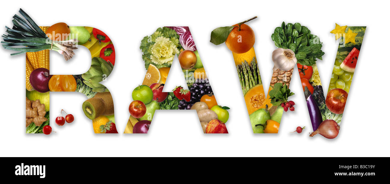 Raw word set with fruit and vegetables Stock Photo - Alamy