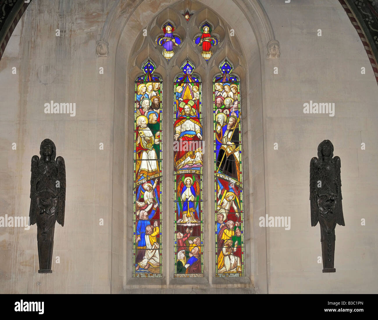 West Stained Glass Window Carved Jacobean Archangels Stock Photo - Alamy