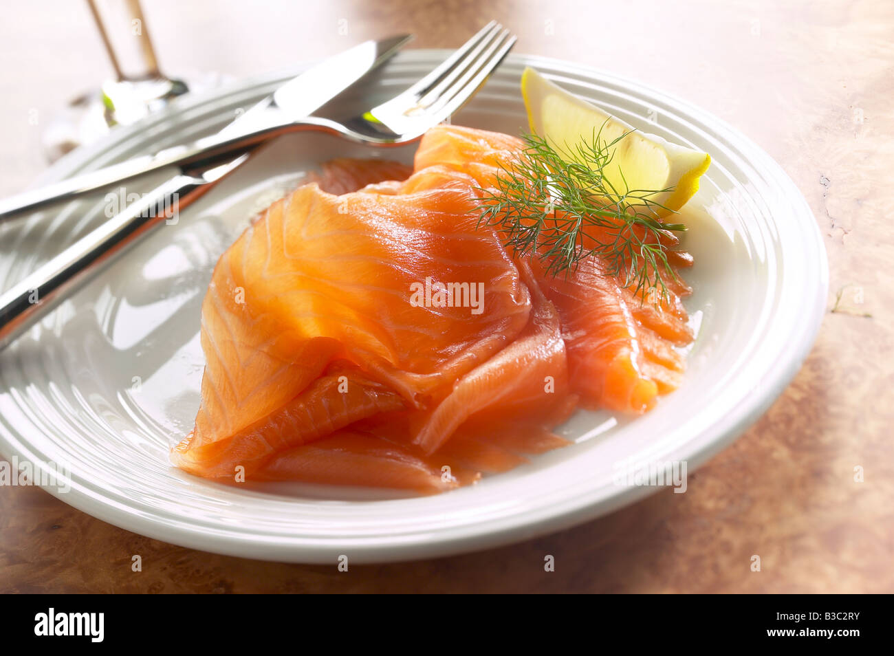 Smoked salmon on a plate Stock Photo - Alamy