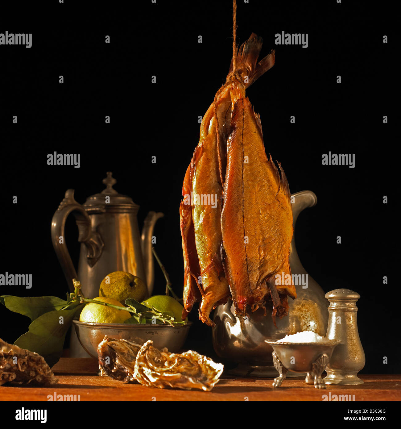 Kippers hanging above a table Stock Photo - Alamy
