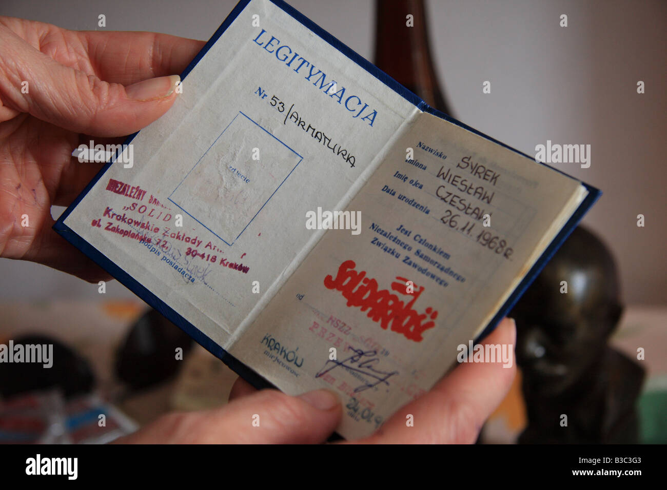 Genuine Solidarity trade union membership card, Nowa Huta, Poland Stock ...