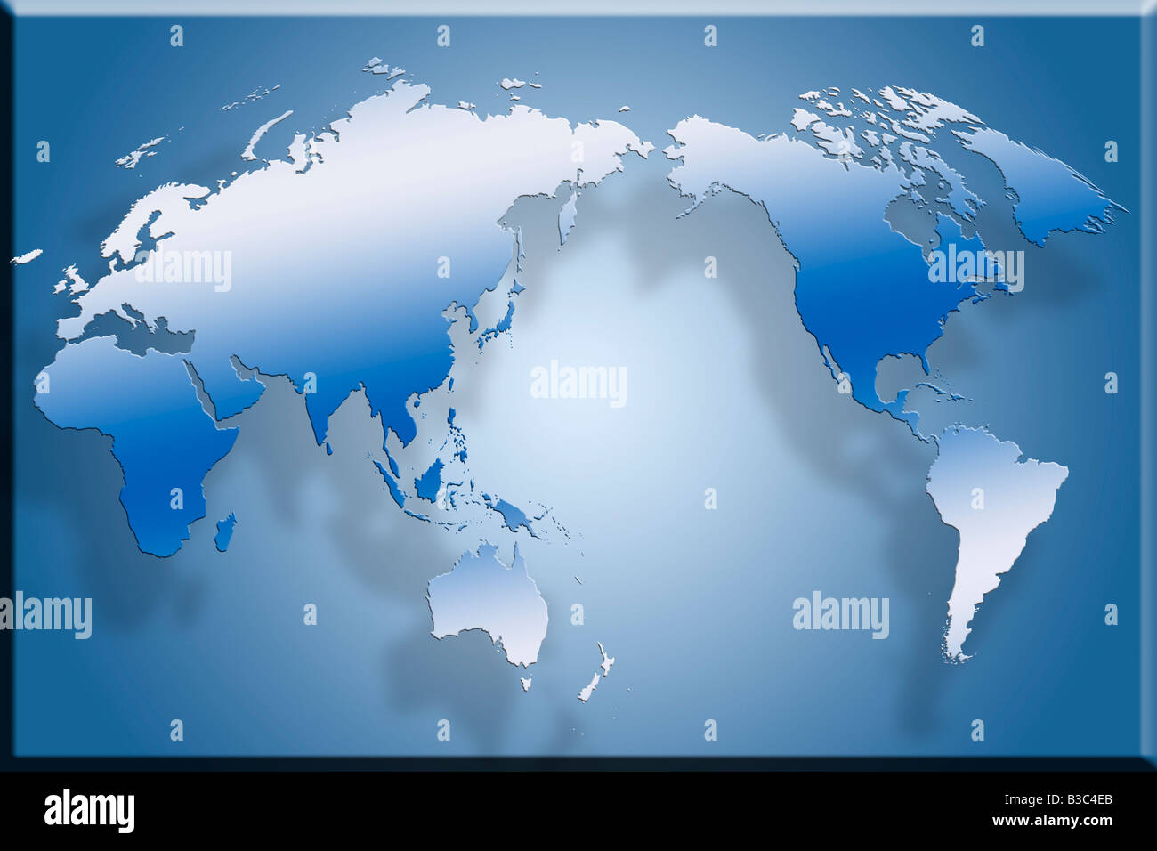 World Map on Blue Background Stock Photo - Alamy