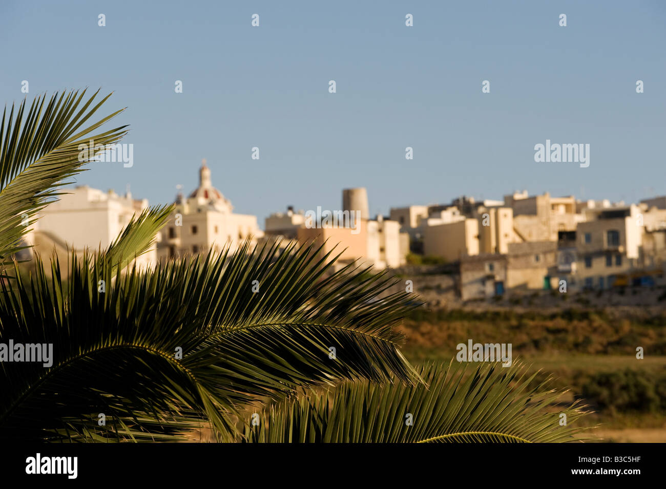 Malta, Mdina. View over the surrounding fields to the ancient walled ...