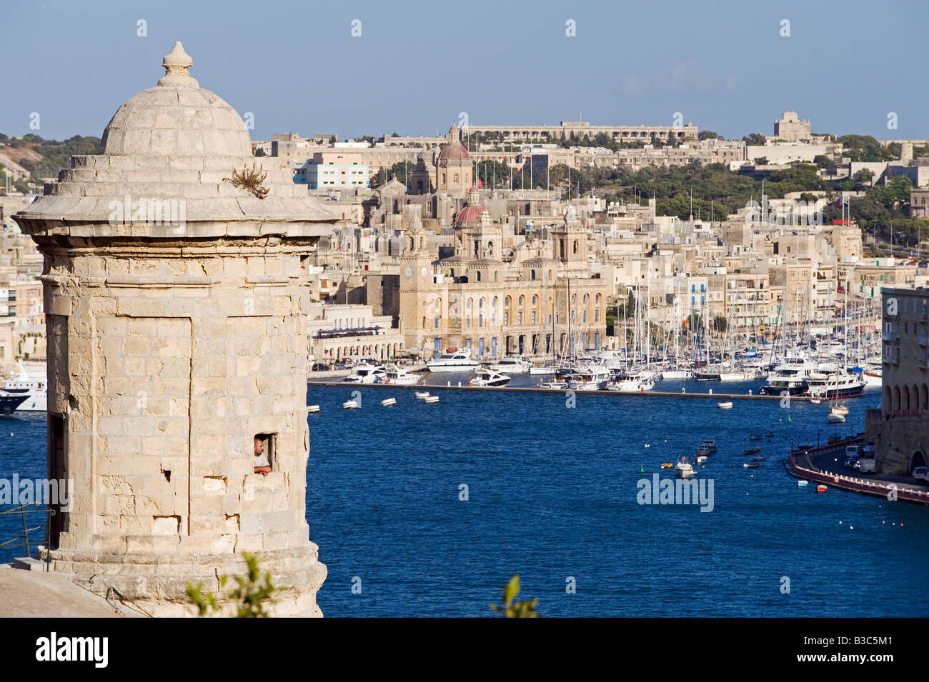 Malta, Valletta. A medieval sentry post built on to the great defensive ...