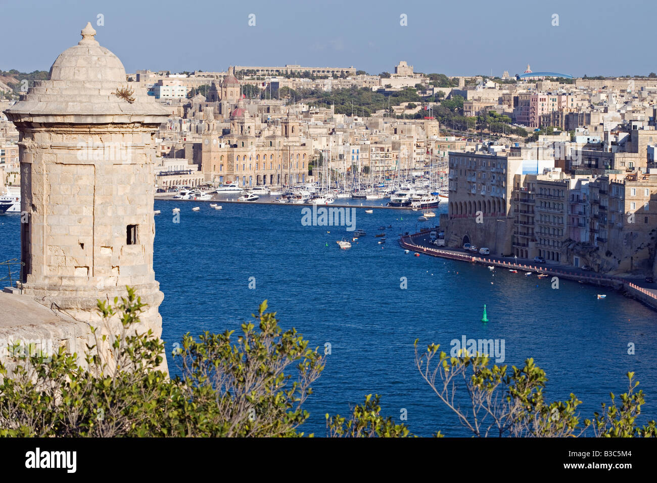 Malta, Valletta. A medieval sentry post built on to the great defensive ...