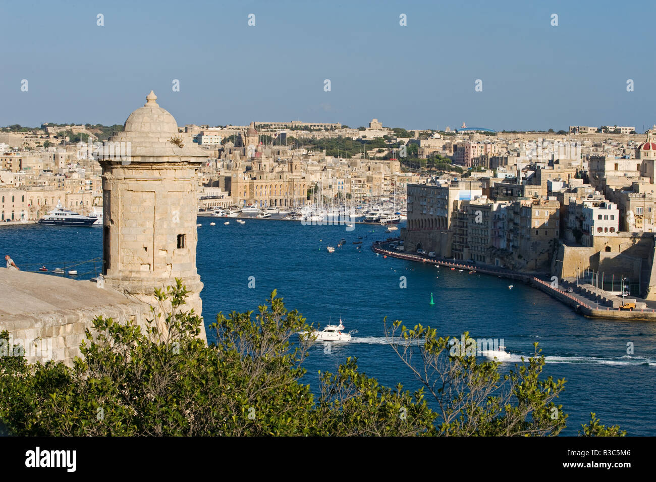 Malta, Valletta. A medieval sentry post built on to the great defensive ...