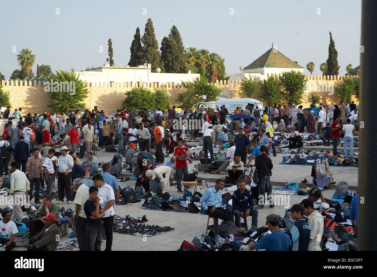 Morocco, Fes. Within the ancient city walls of Fes, people trade ...