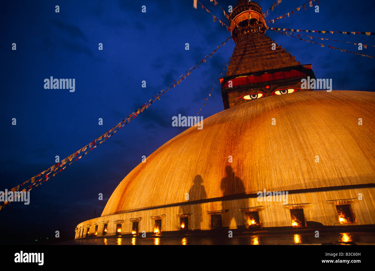 Nepal, Kathmandu, Chabahil. The great Stupa of Boudinath towers over ...