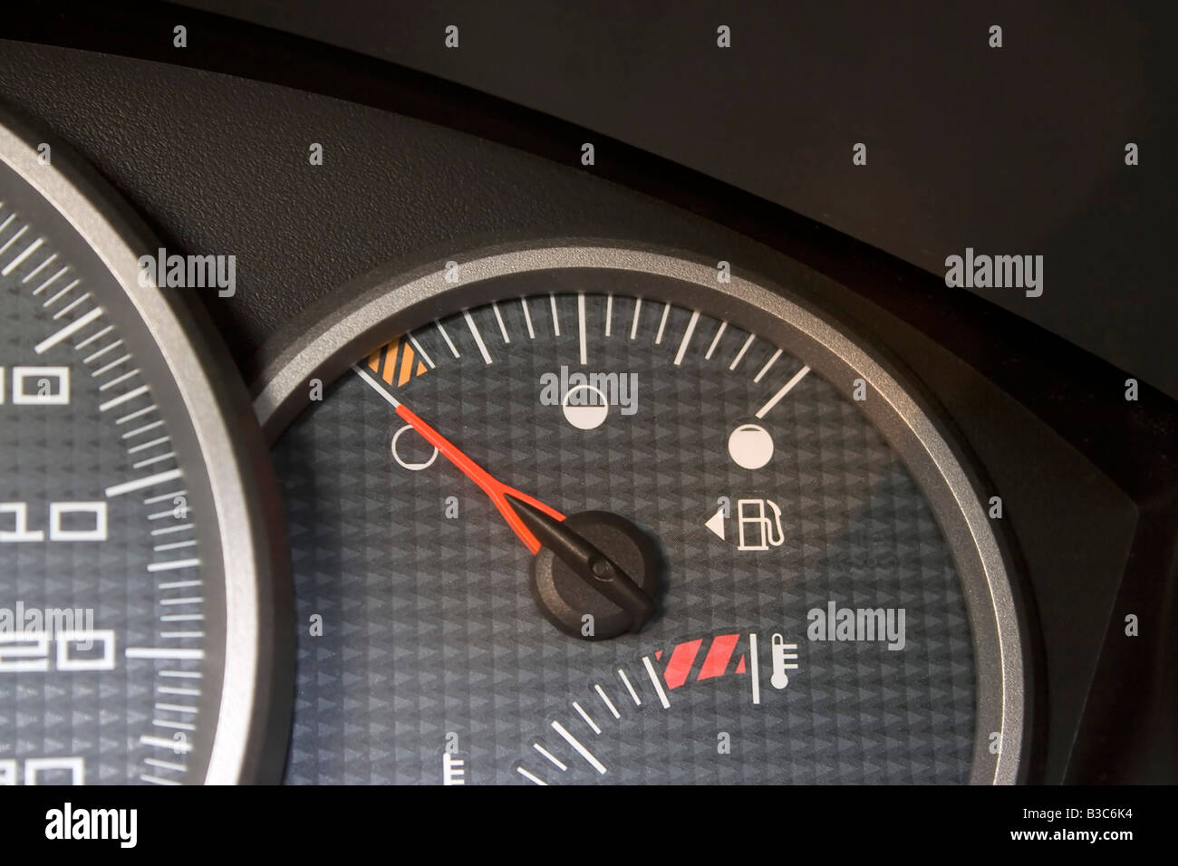 Close up of a gas gauge displaying that the car has an empty tank Stock ...