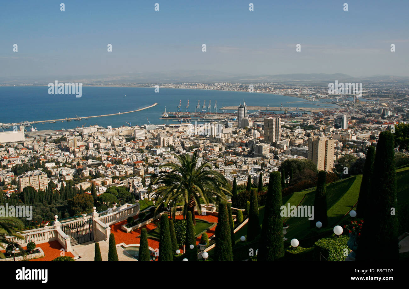 Israel, Mount Carmel. City and Port of Haifa from the slopes of Mount ...