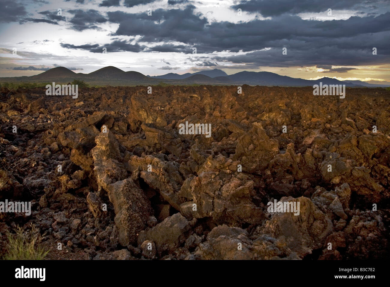 Kenya, Tsavo West National Park. A jumbled mass of lava rock called the ...