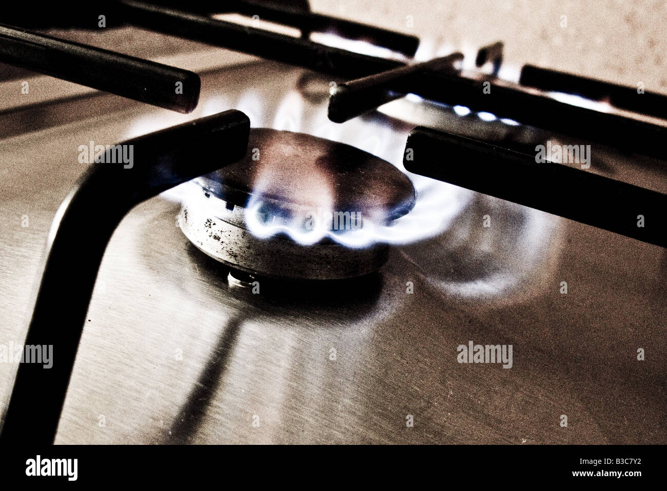 kitchen burner with flame Stock Photo - Alamy