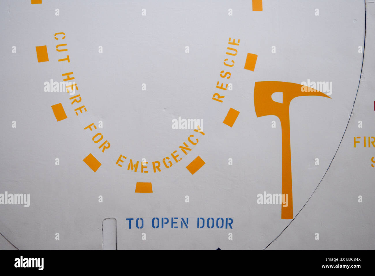 Cut here for emergency Rescue - markings on side of War Plane Stock ...