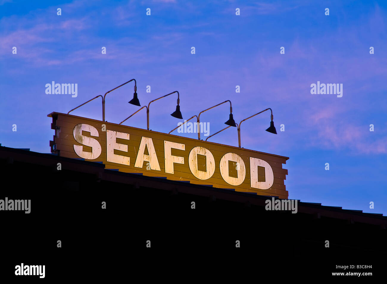 Seafood Sign On Top Of Restaurant Roof, Key West, Florida USA Stock ...