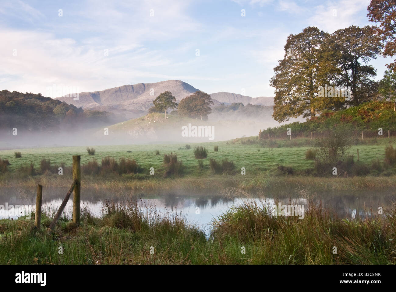 The River Brathay misty morning in the Lake District Stock Photo - Alamy