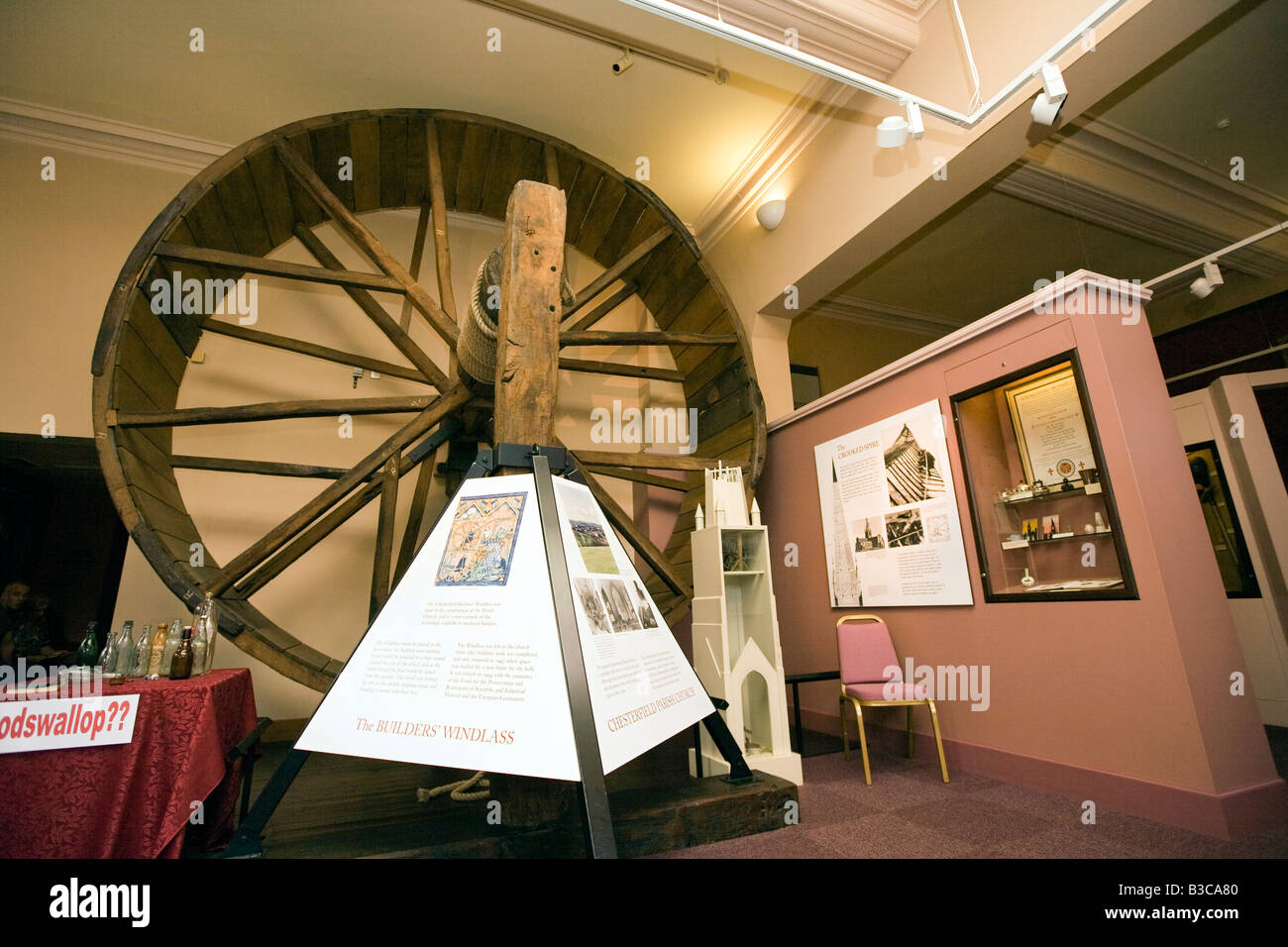 UK Derbyshire Chesterfield St Marys Gate Museum medieval windlass used ...