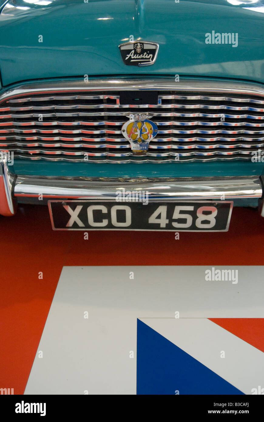 Austin Mini on Union Jack Stock Photo - Alamy