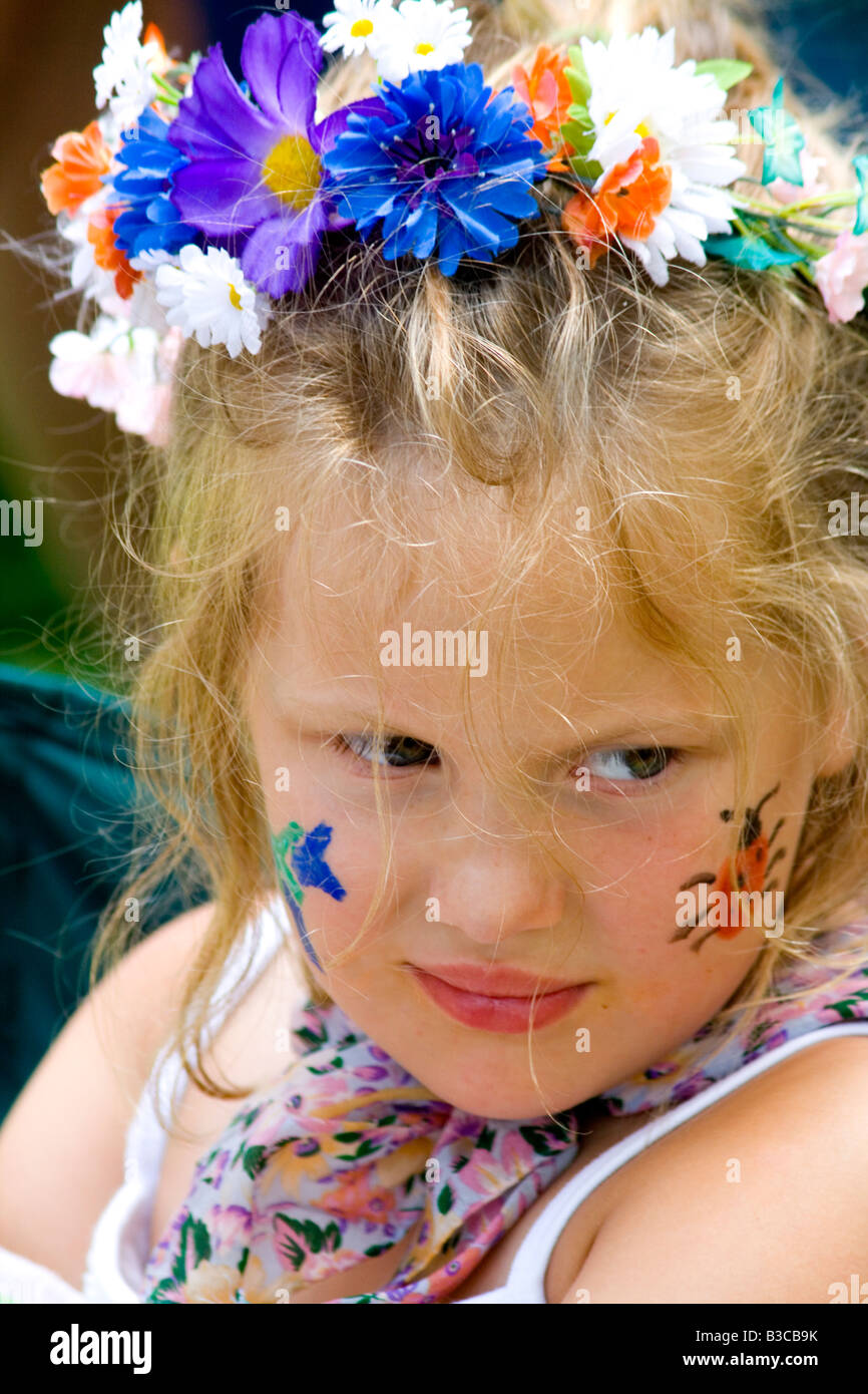 Young girl Swedish costume garland head band. Svenskarnas Dag Swedish ...