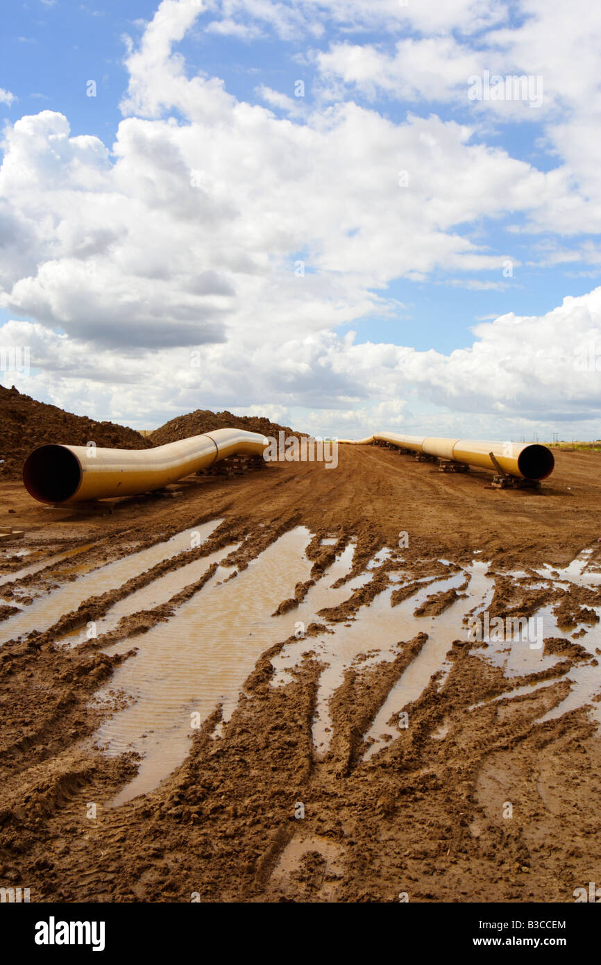 gas pipes being laid near easington, east riding, Yorkshire. This is ...