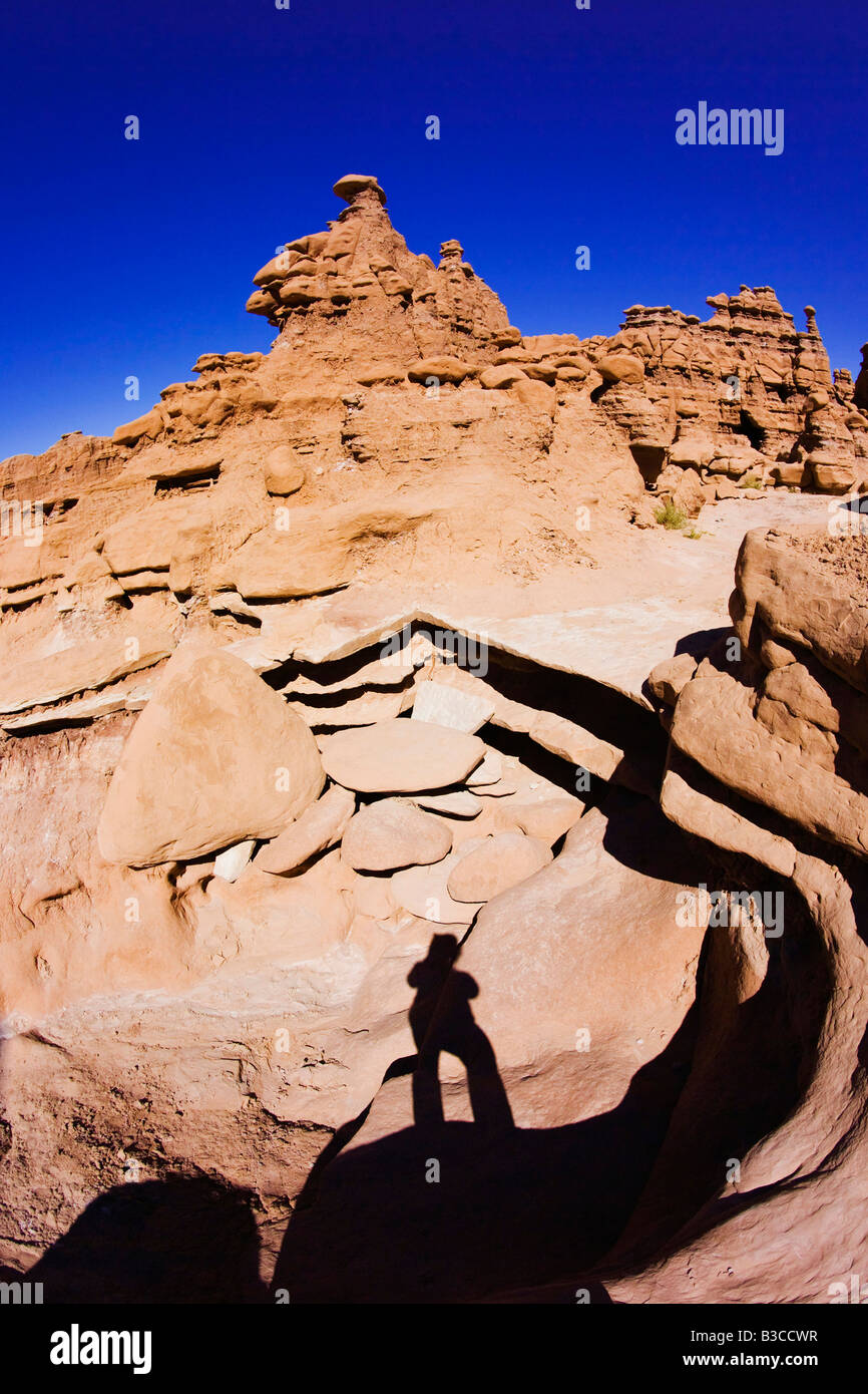 Shadow of hiker Goblin Valley State Park Utah Stock Photo - Alamy